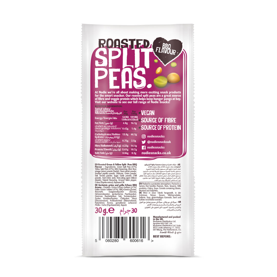 Nudie Snacks Roasted Split Peas BBQ Flavour - Vegan Protein Snacks